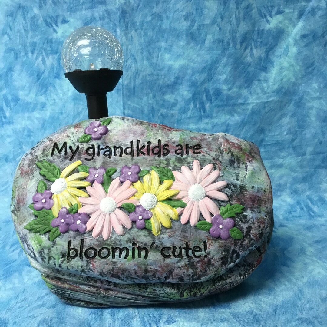 Grandchildren Solar Rock, Handcrafted Rock Solar Light, Rock, Solar ...