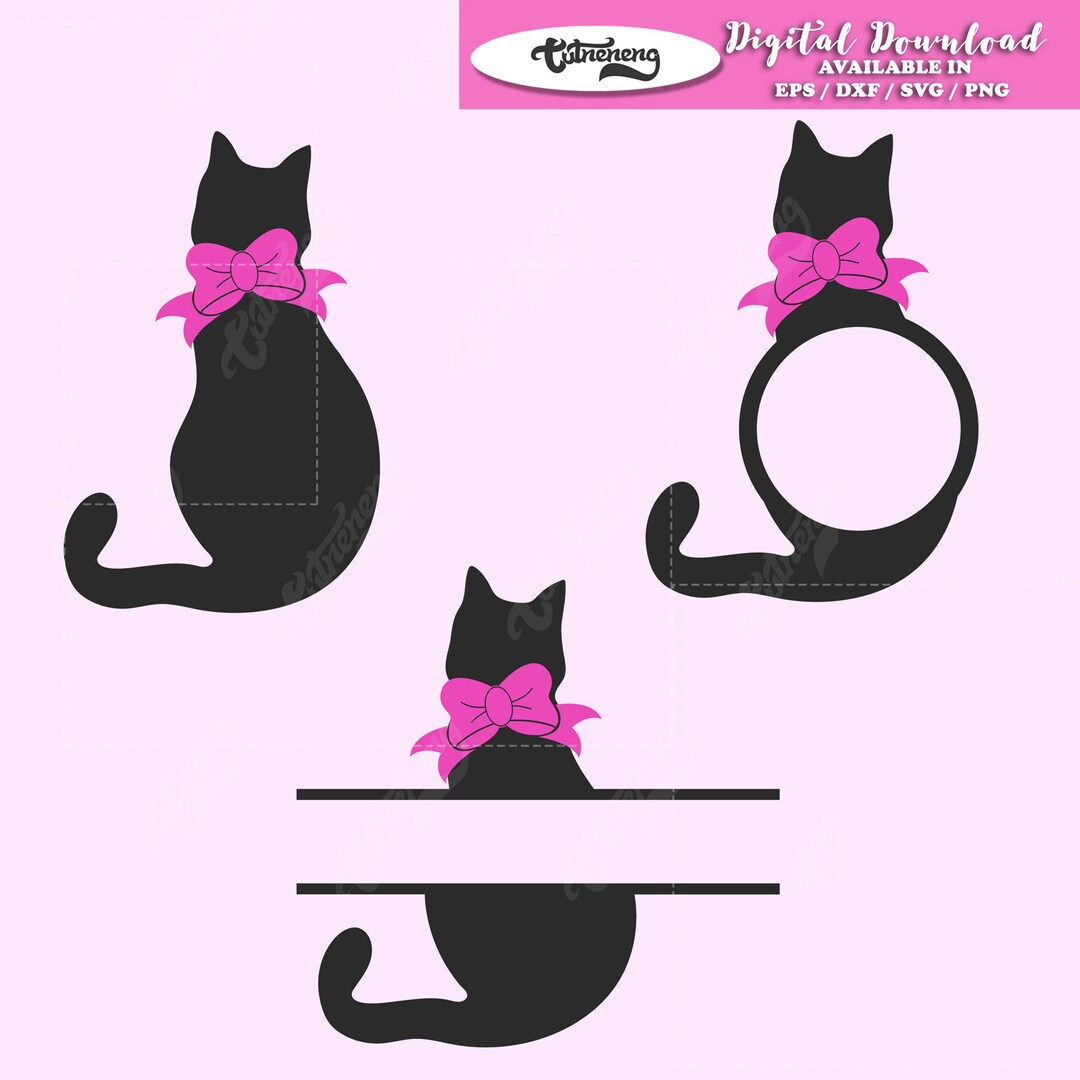 CAT With Bow Silhouette SVG, Cat Set Svg, Instant and Digital Download ...