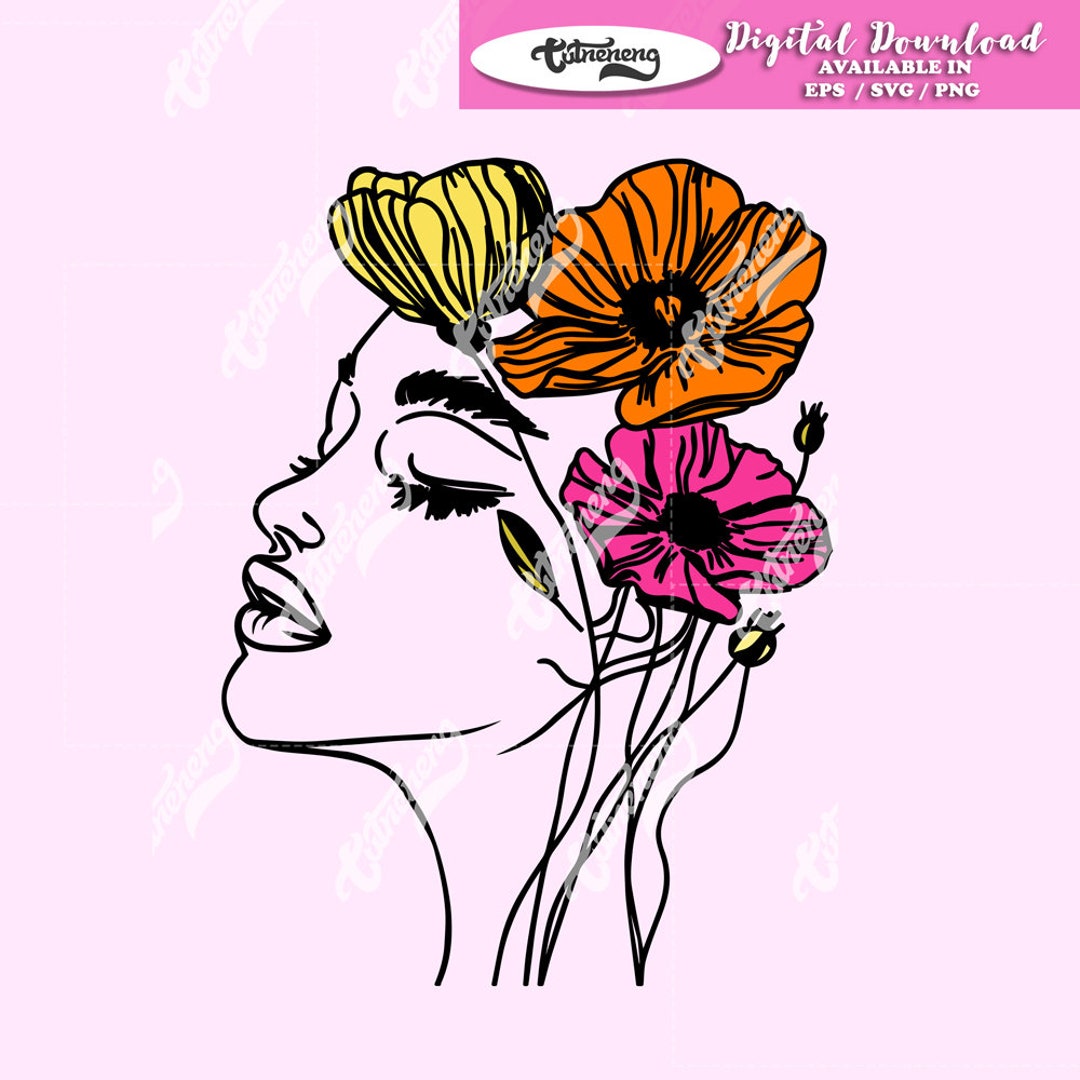 Elegant Birth Flower Woman Line Art - Digital Download, SVG/PNG/EPS ...
