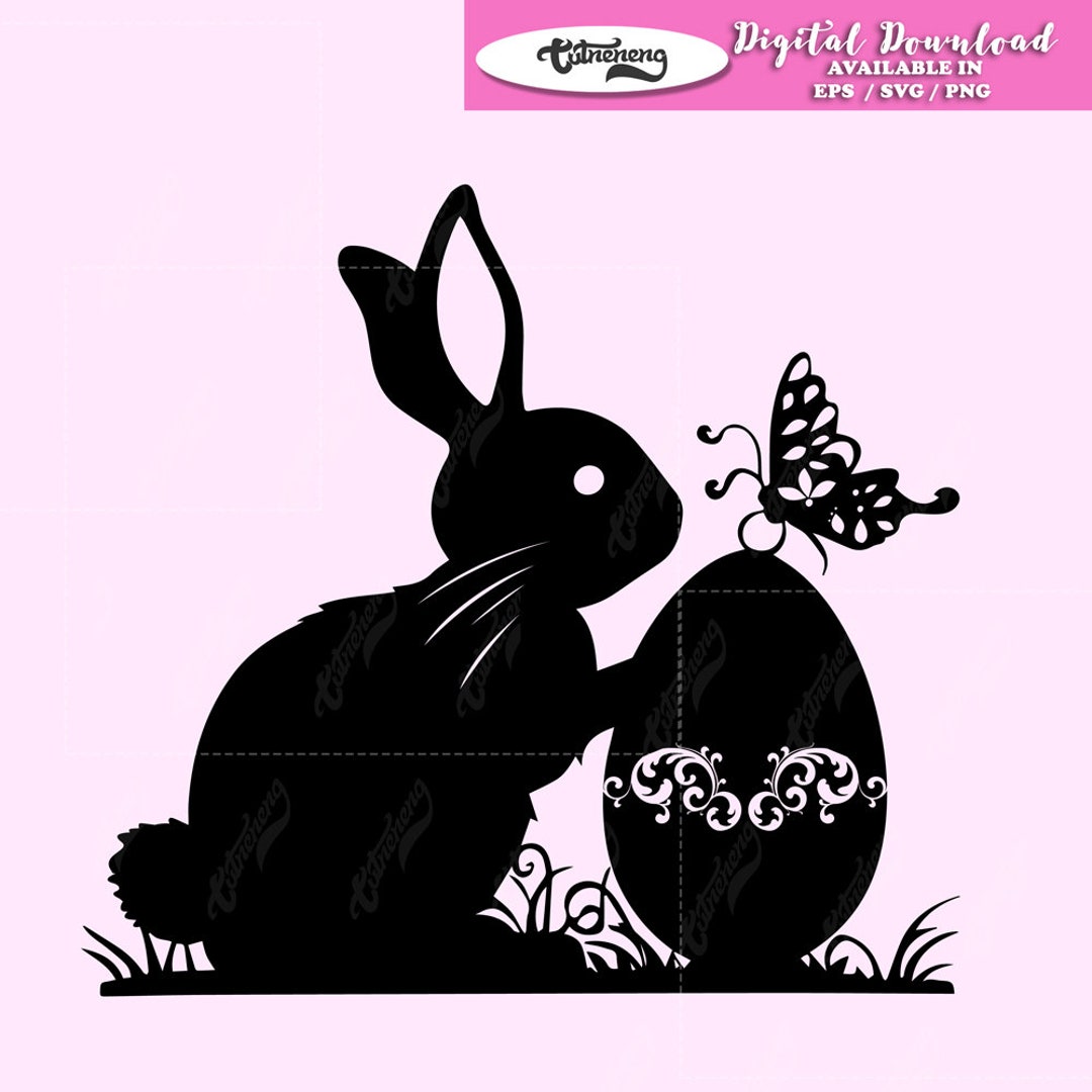 Easter Bunny and Egg, Butterfly Silhouette SVG, EPS, PNG - Perfect for ...