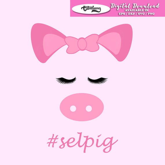Cute Little Pig With Ribbon SVG PIG Vector File Pig SVG for - Etsy