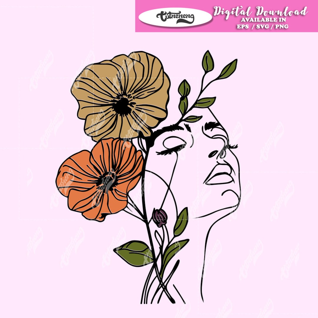 Elegant Birth Flower Woman Line Art - Digital Download, SVG/PNG/EPS ...