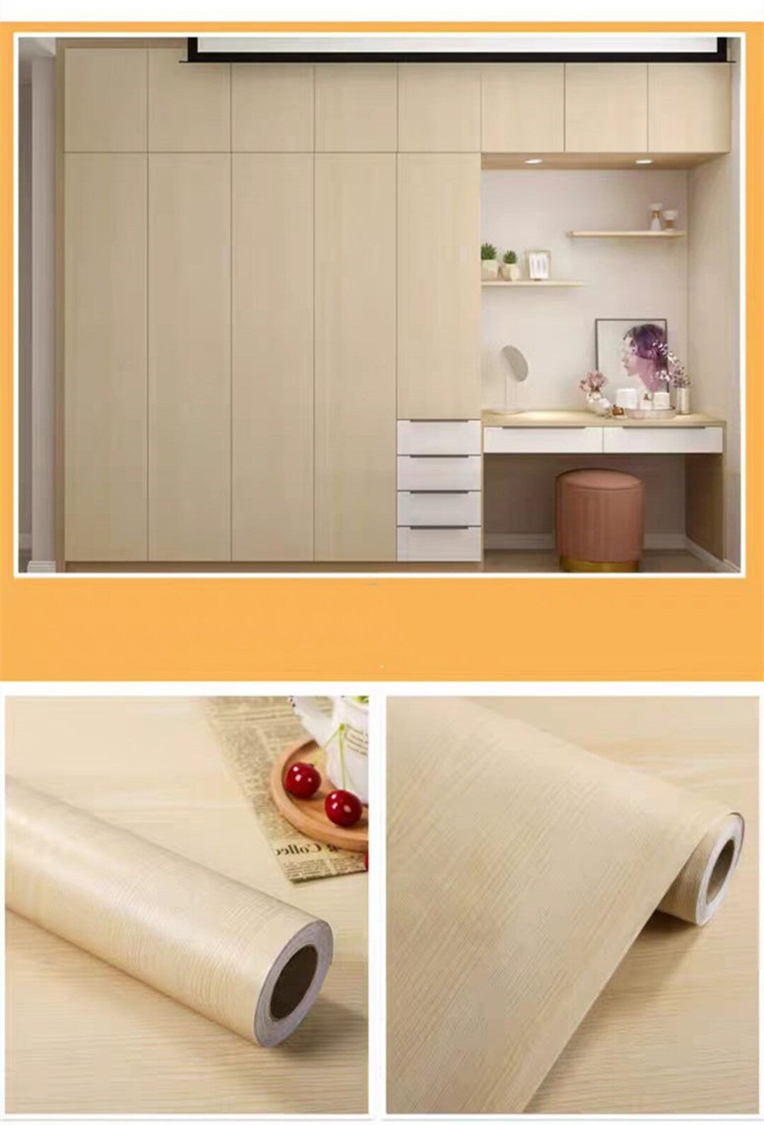 Self Adhesive Wood Grain Sticker Home Decor Furniture Waterproof ...