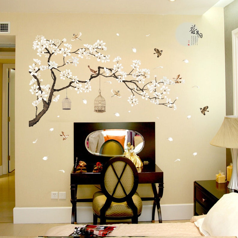 187128cm Big Size Tree Wall Stickers Birds Flower Home Decor Wallpapers ...