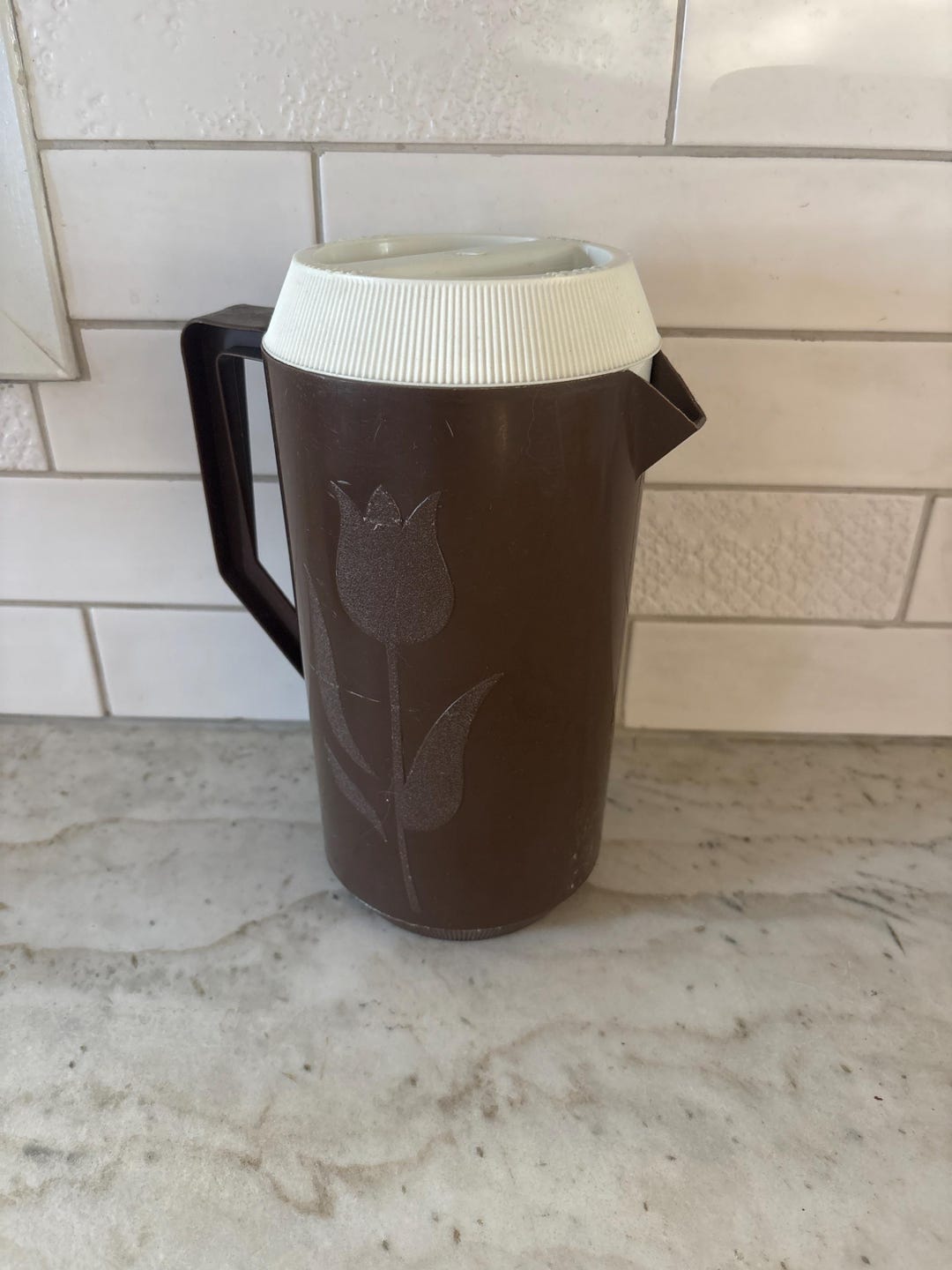 Vintage 70s Tupperware Floral Pitcher Brown With Tulip Design - Etsy