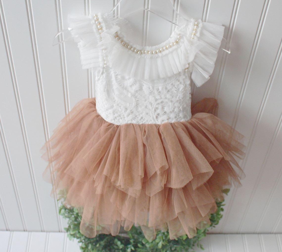 Brown Flier Girl Dress, Dresses for Girl, 1st Birthday Dress, Fancy ...