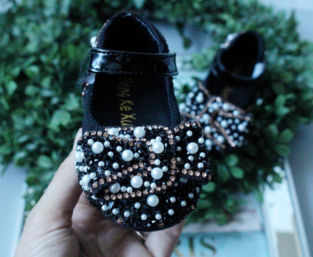 Black Pearl Shoes..baby Girl Shoes...birthday Shoes..flower Girl Shoes ...