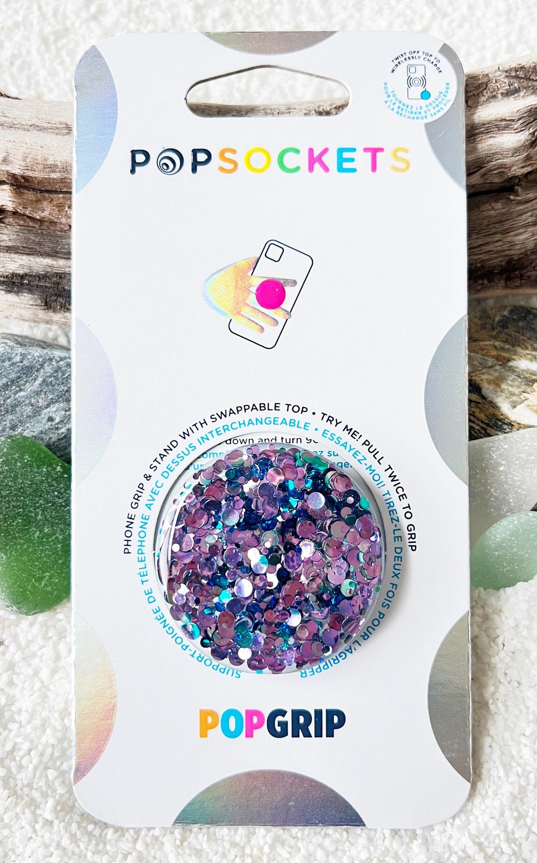 Monster Color Shift Dot Glitter Swappable Popsocket, Clear Base ...