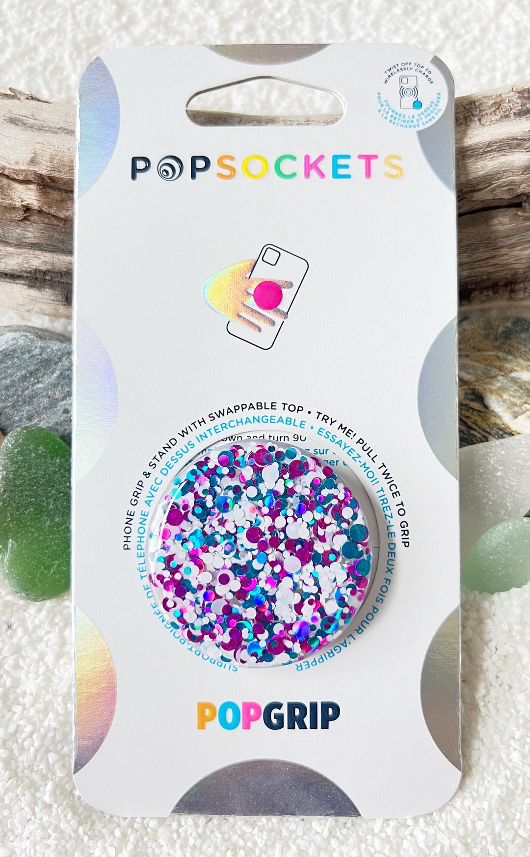 Berries and Cream Dot Glitter Swappable Popsocket, Clear Base Popsocket ...