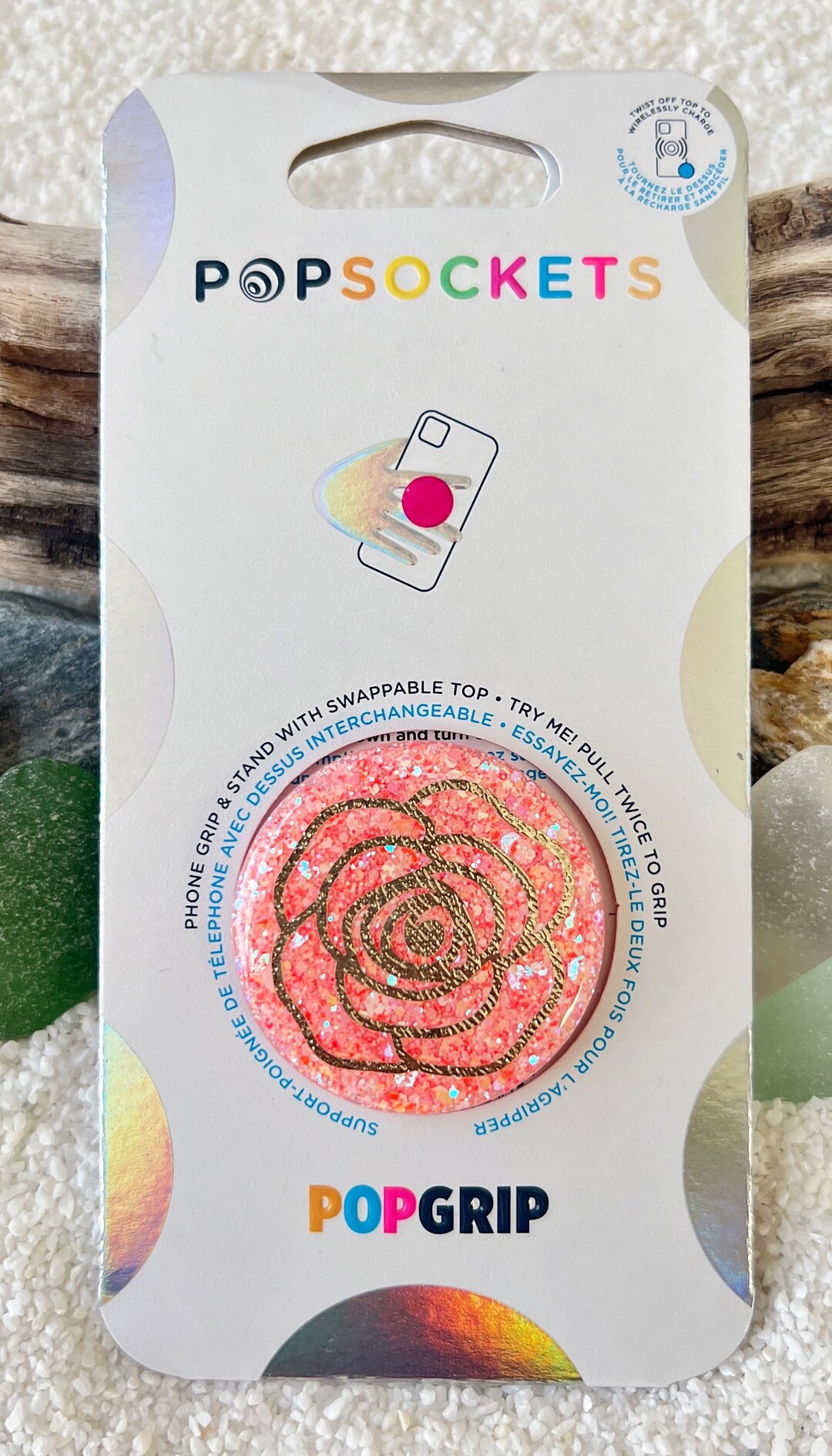 Zinnia Rose Glitter Swappable Popsocket, Handmade/customized, Swappable ...