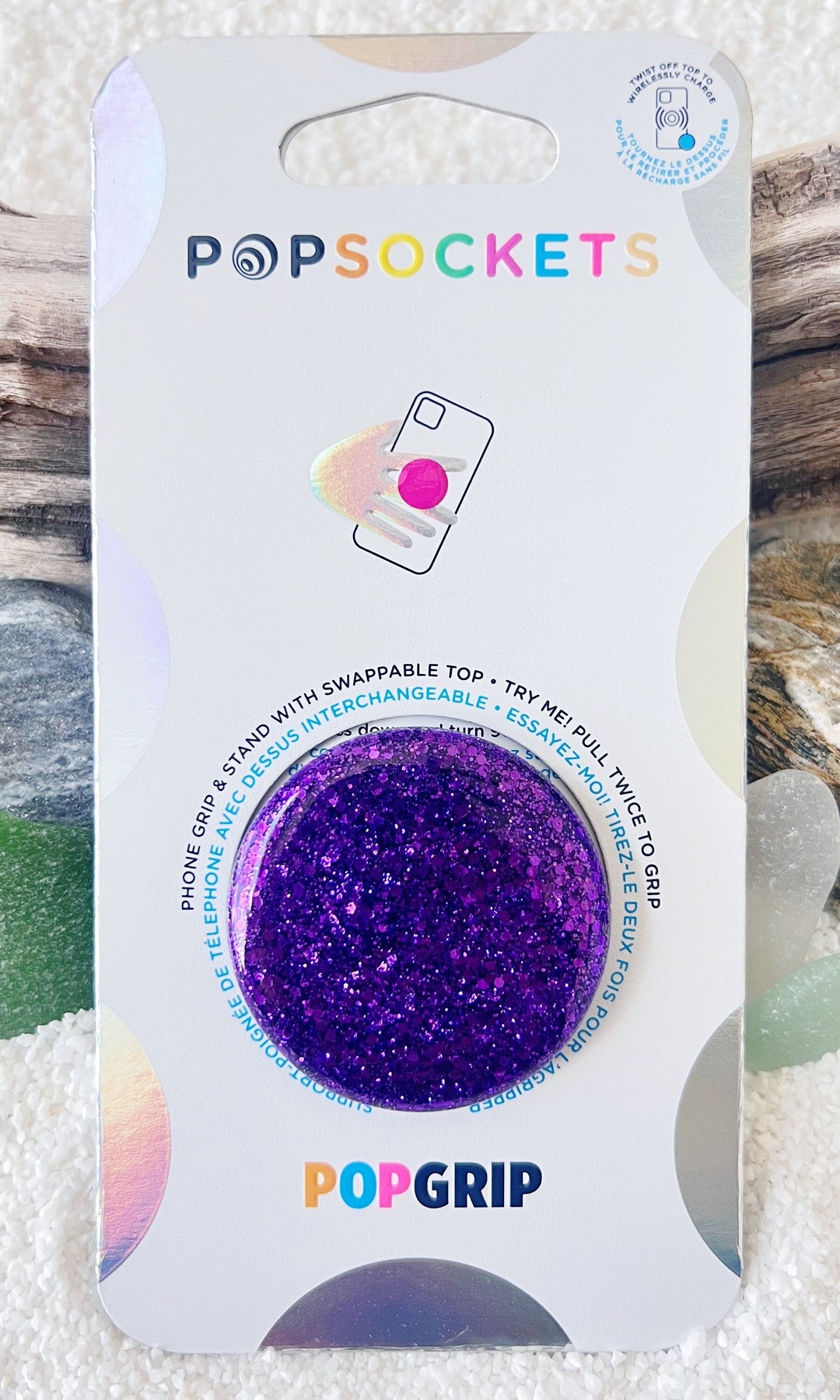 Purple Glitter Swappable Popsocket Clear Base Popsocket - Etsy