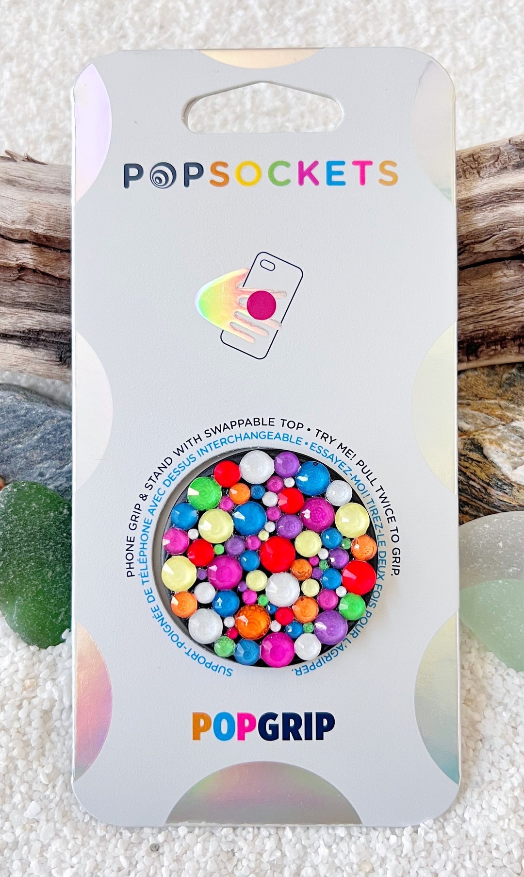 Neon Chalk Rhinestone Swappable Popsocket, Black Base Popsocket ...