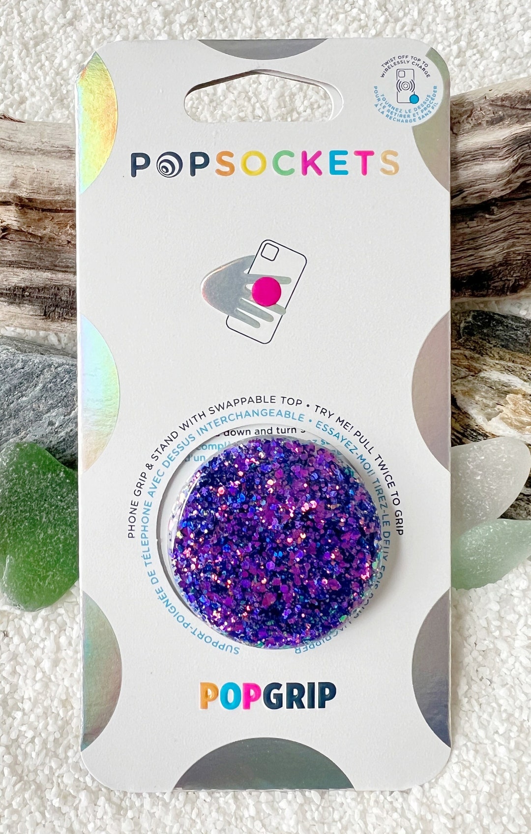 Razzel Berry Glitter Swappable Popsocket, Clear Base Popsocket ...
