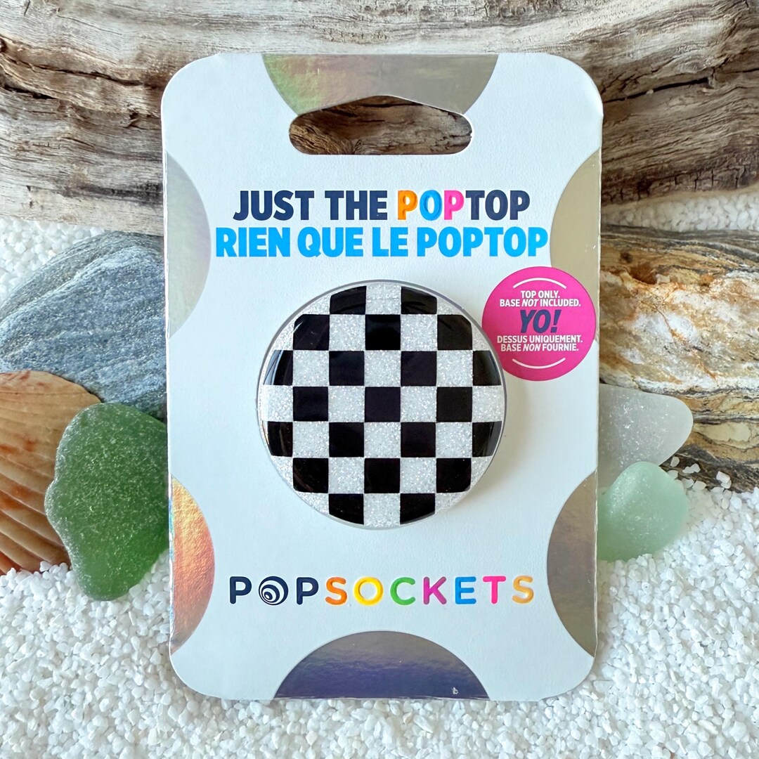 White Glitter Black Checker, Customized Swappable Popsocket, Clear Top ...