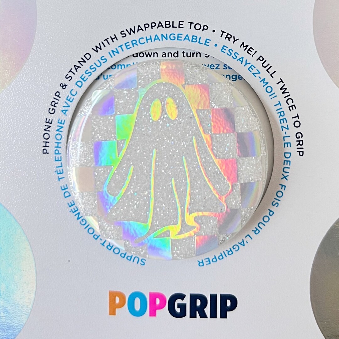 Holographic / White Glitter Ghost Swappable Popsocket, Handmade ...