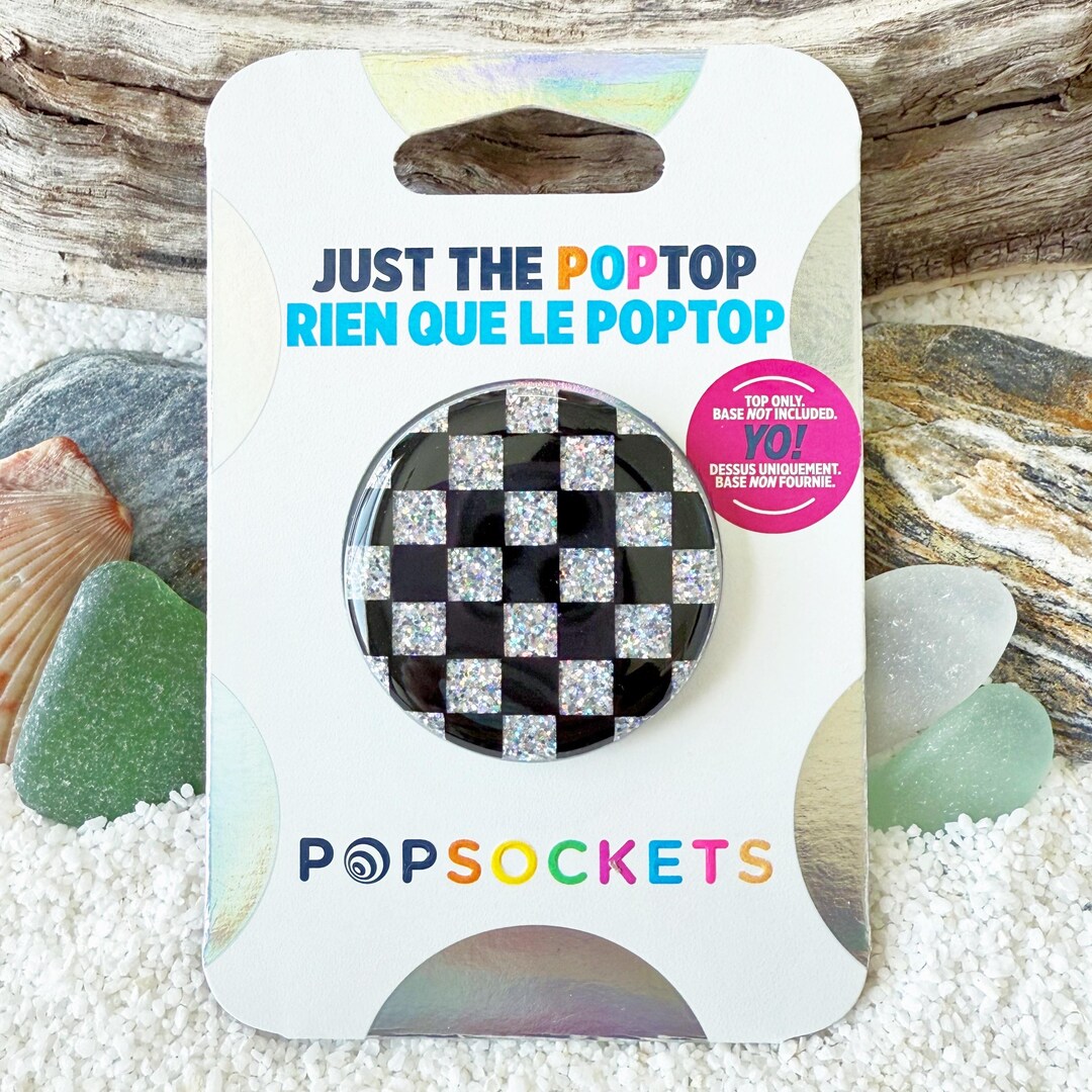 Black Holo Checker W/silver Glitter, Customized Swappable Popsocket ...
