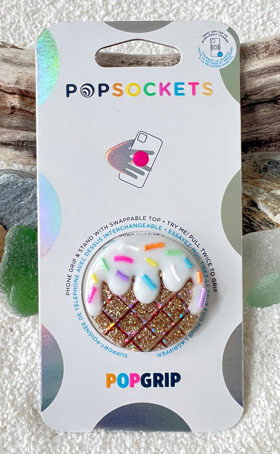2.0 Vanilla Ice Cream Cone With Sprinkles Swappable Popsocket, Clear ...