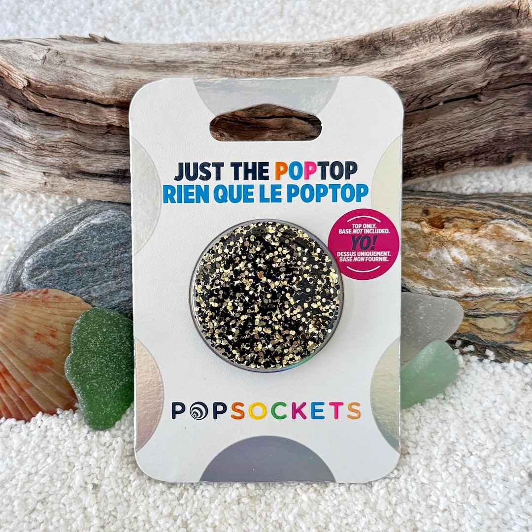 Black and Gold Glitter, Customized Swappable Popsocket, Clear Top ...