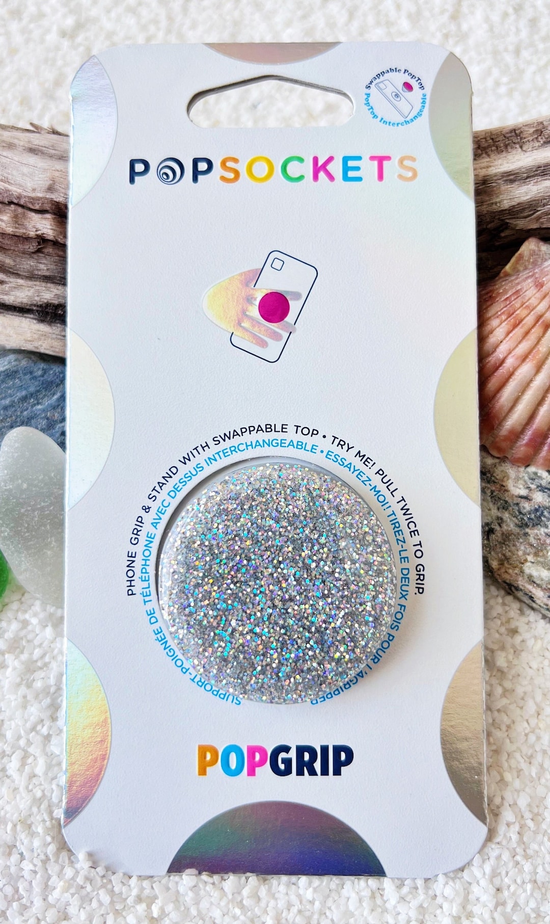 Holographic Glitter, Handmade/customized, Swappable Popsocket, Clear ...