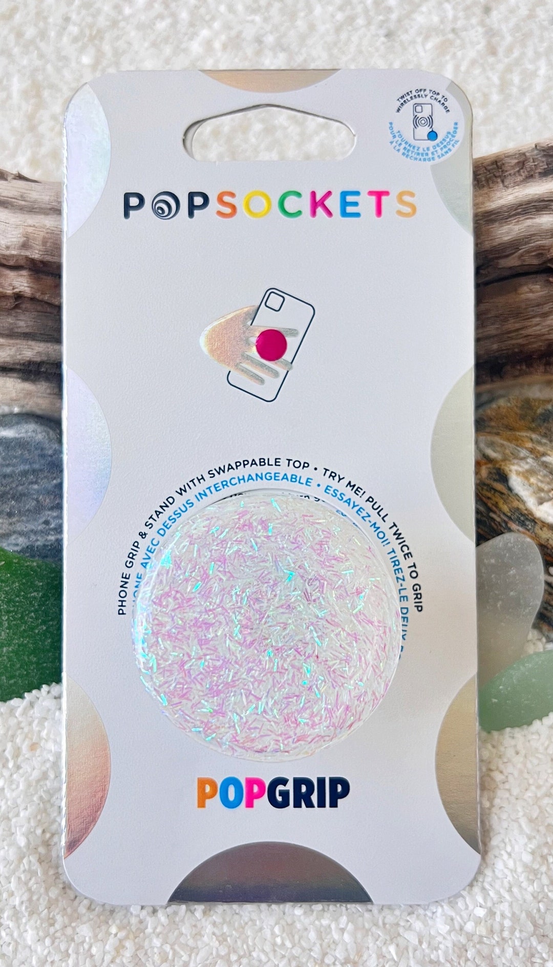 Opal Tinsel Glitter, Handmade/customized, Swappable Popsocket, Clear ...