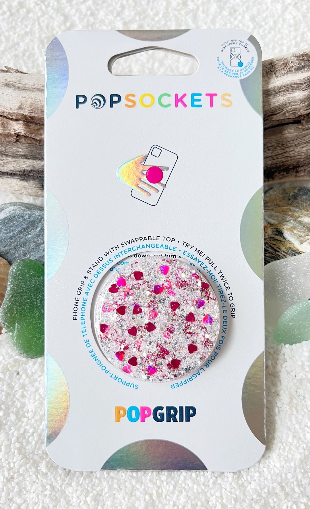 Bits of Love Glitter, Handmade/customized, Swappable Popsocket, Clear ...