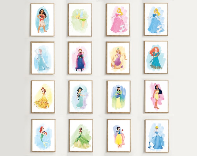Set of 15 Classic Princesses Watercolor PRINTABLE ART, Princess Art ...