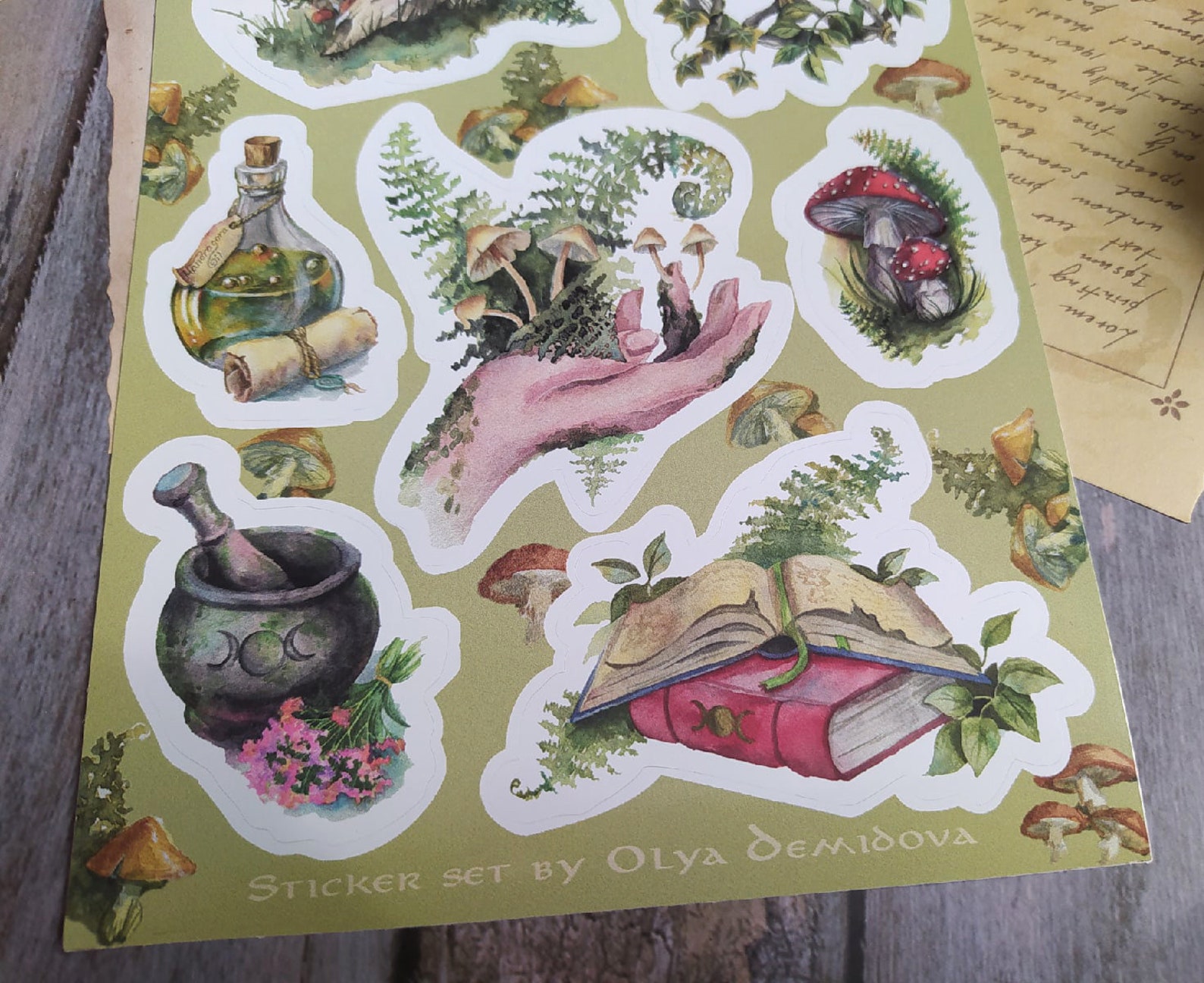 Green witch sticker set Nature witch stickers A5 Sticker | Etsy