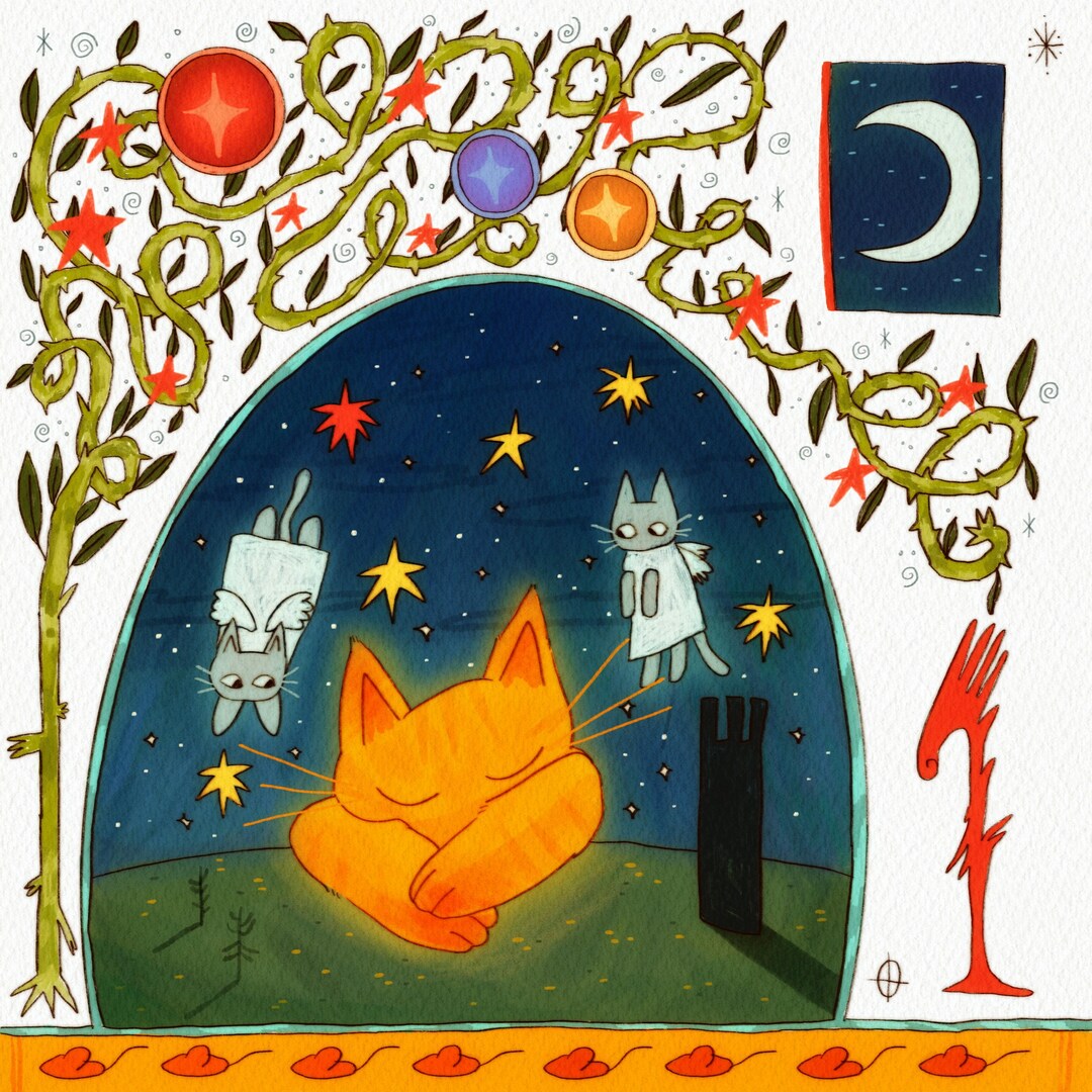 Kitty Dreamscape - Square Cat Art Print - Etsy