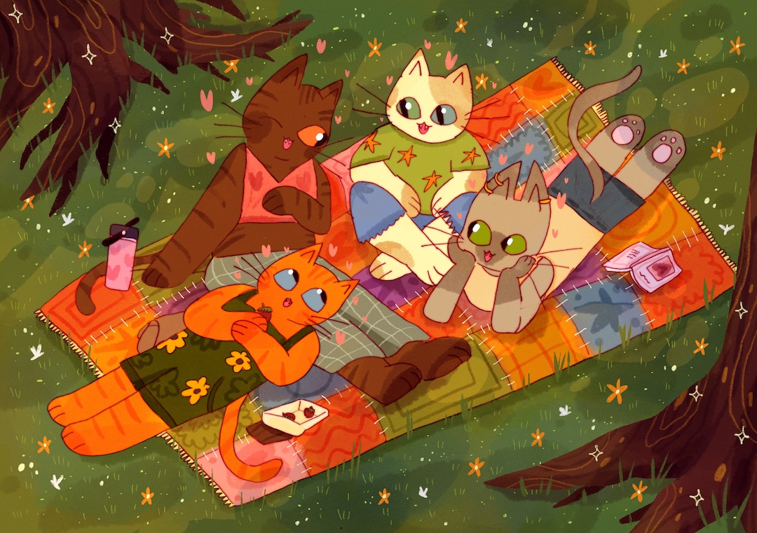 Yapping With Friends Makes the World Go Round - Cat A5 Print - Etsy