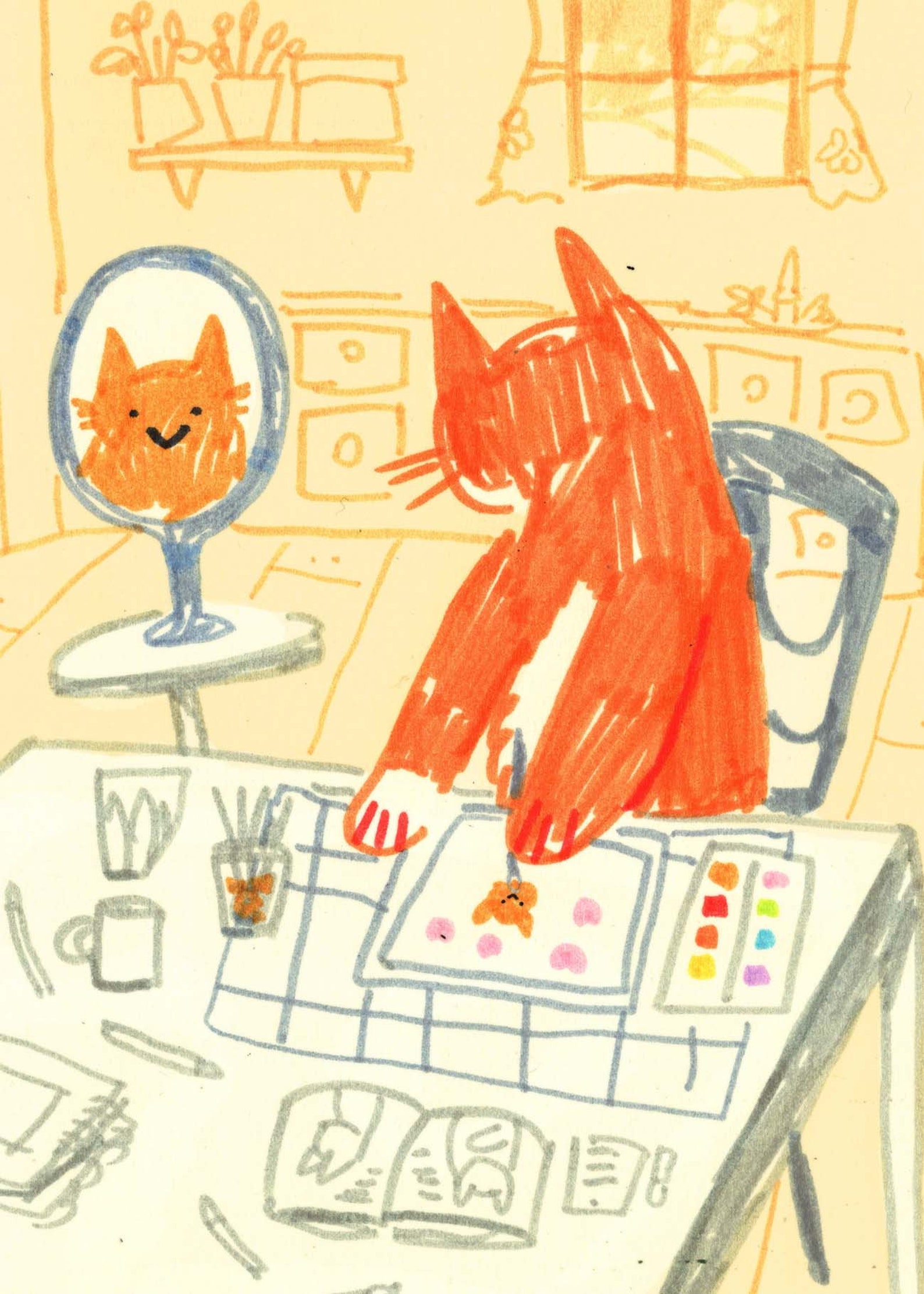 Artist at Work (A5 Cat Print) - Etsy