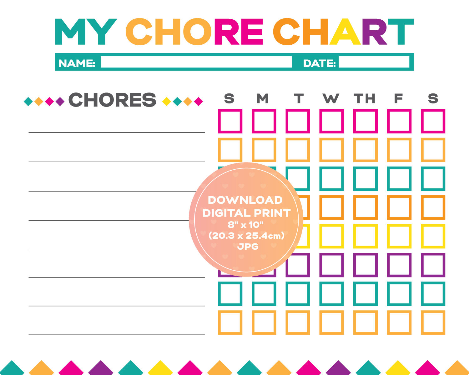Girl chore chart Kids Chore Chart Printable Kids Reward | Etsy