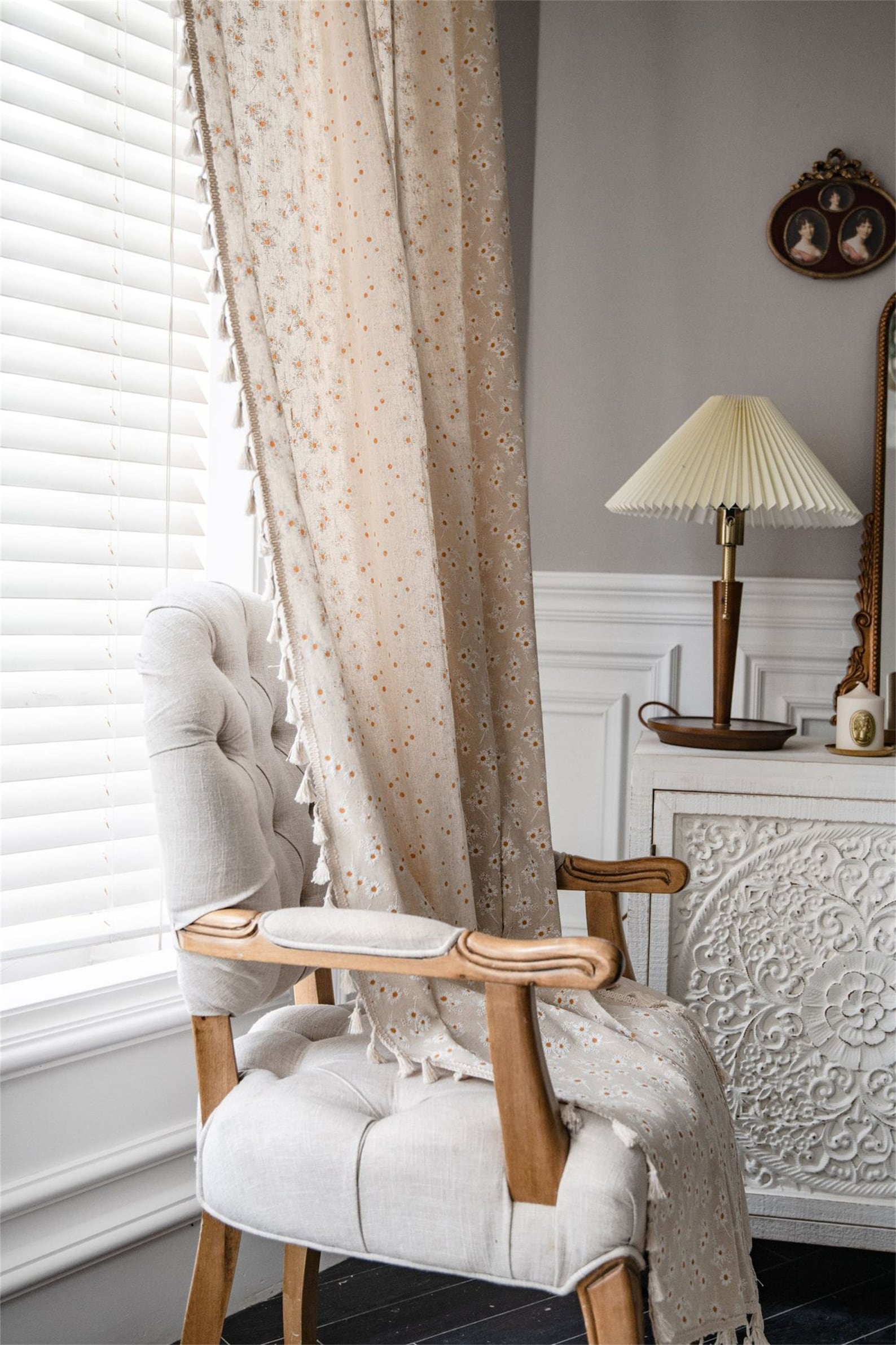 Orange White Daisy Embroidered Beige Linen Cotton Semi Blind - Etsy