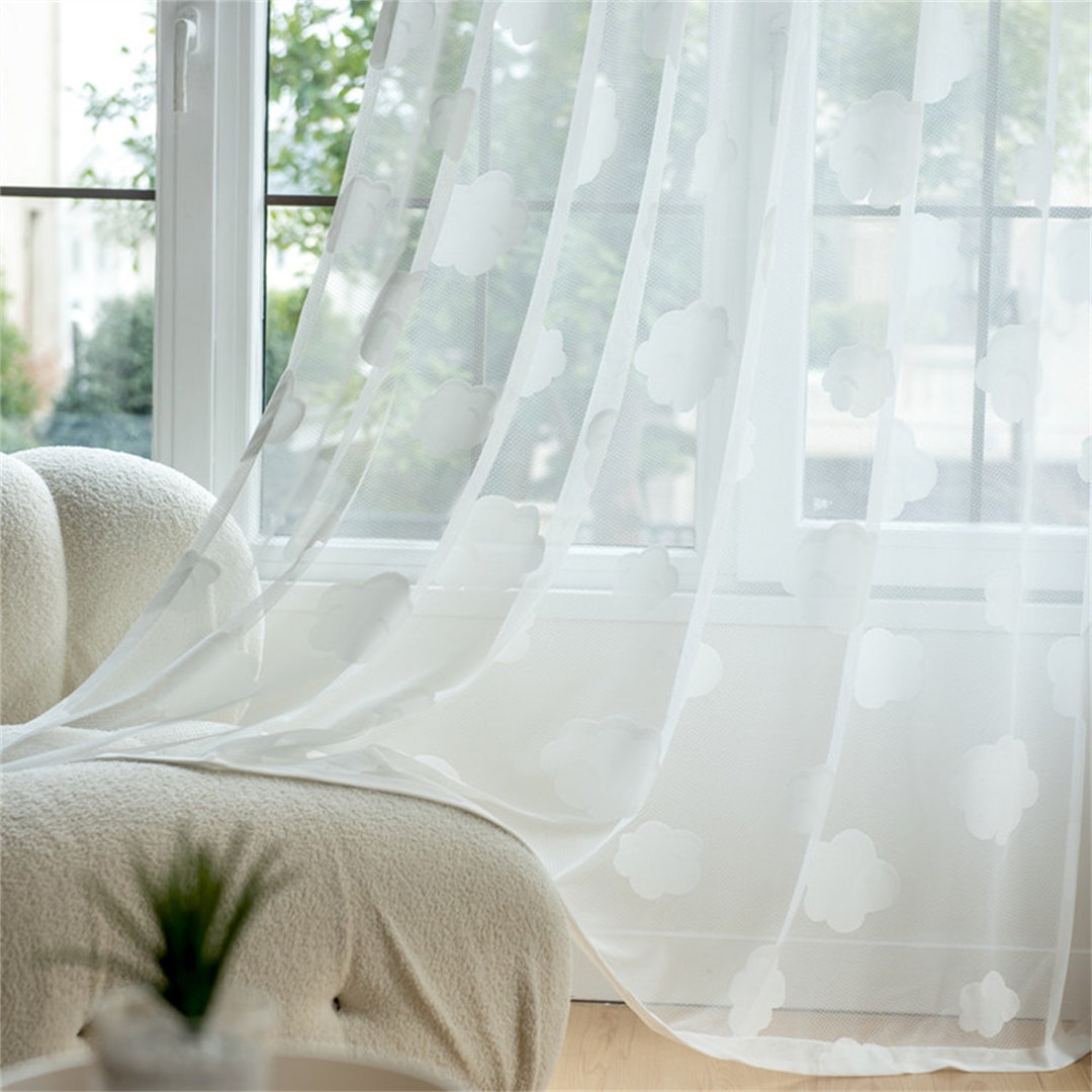 Custom Loverly White Floating Clouds Jacquard Lace Sheer Curtain ...