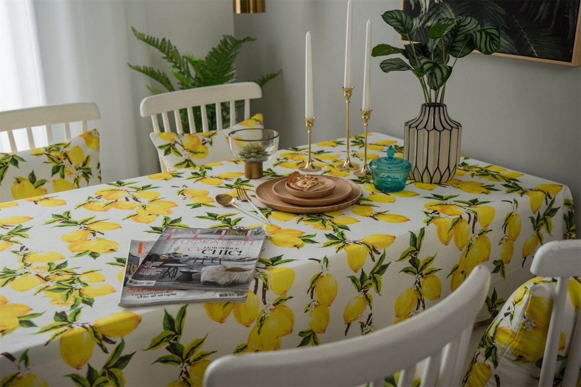 Yellow Lemon Printing Linen Tablecloth FabricFruit Table | Etsy