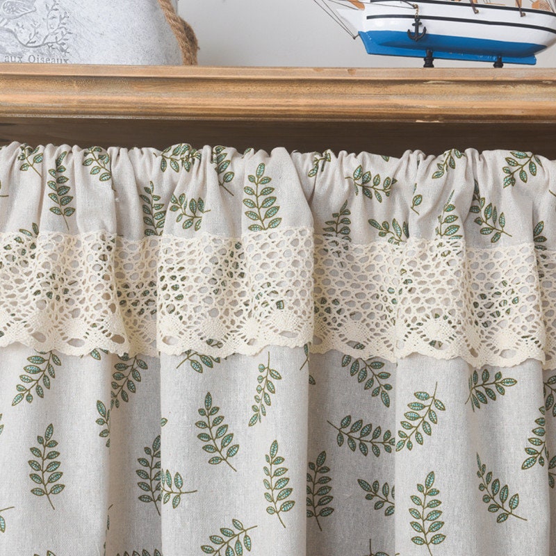 2 Panels Linen Cafe Curtains Green Olive Vines Branches - Etsy