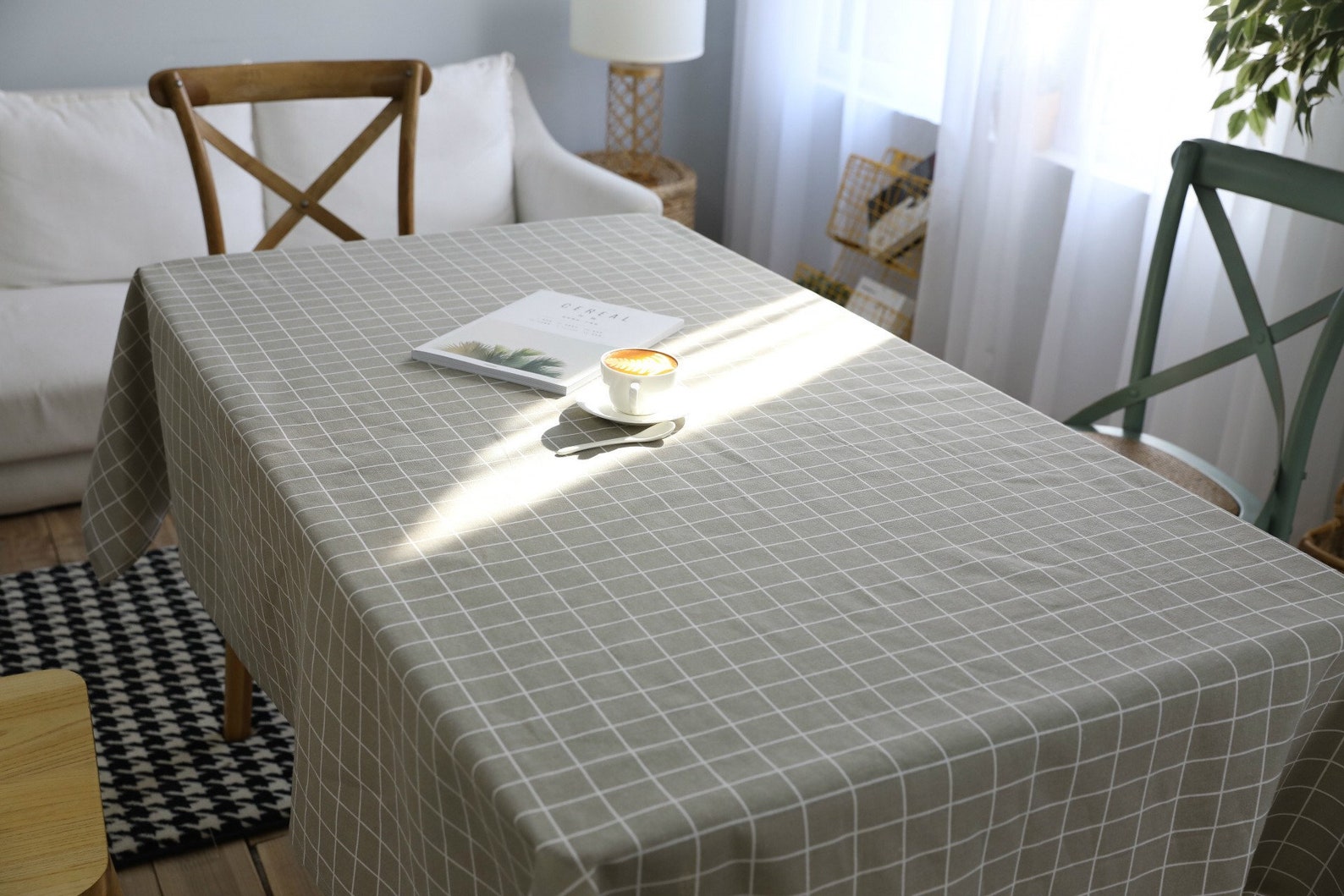 White Grey Black Grid Linen Tablecloth Grid Table Cloth - Etsy