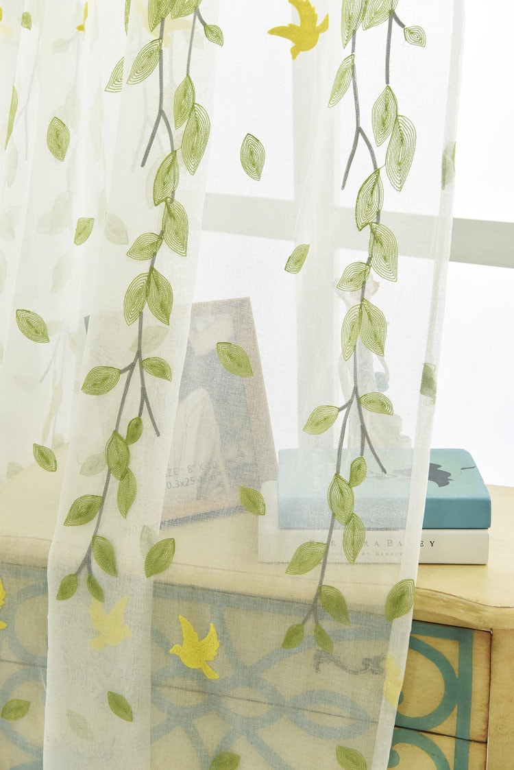 Custom Green Leaves Embroidered Sheer Curtain flying Swallow - Etsy
