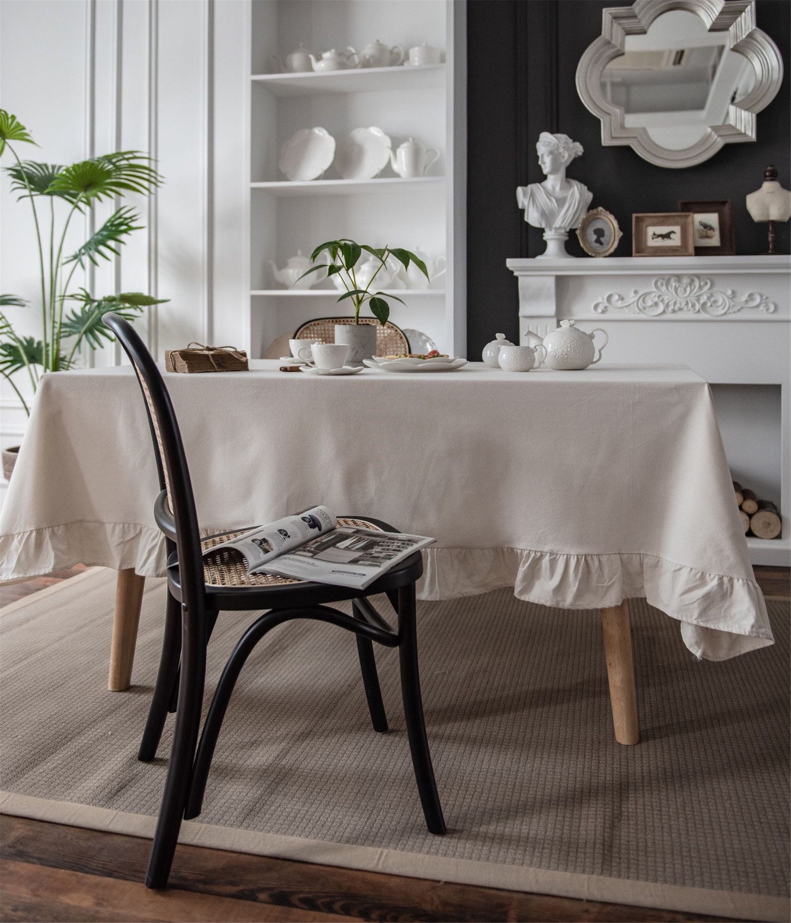 White Solid Cotton Tablecloth Fabric Lotus Leaf Edges Garden - Etsy