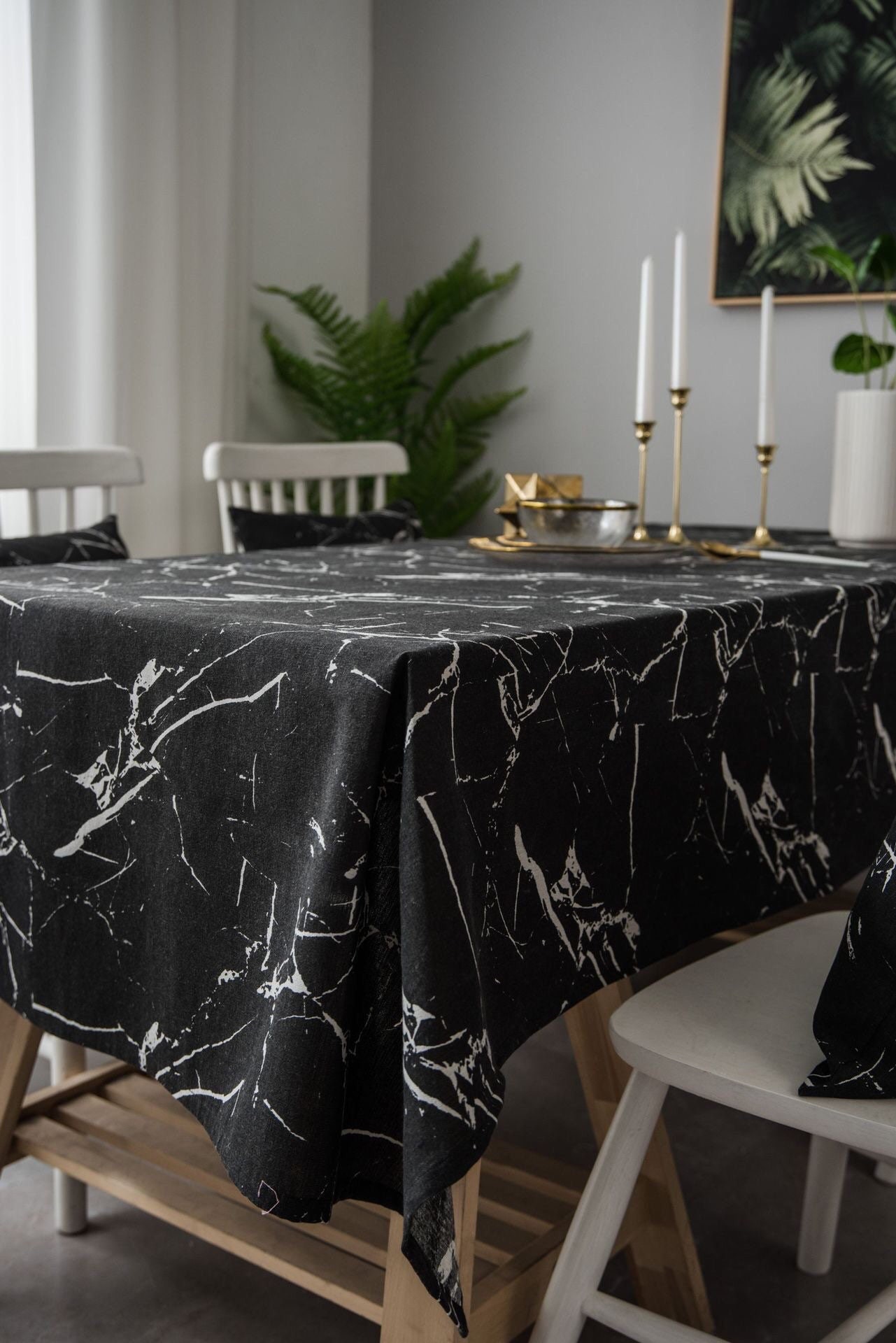 White Marble Pattern Printing Linen Tableclothblack Marble - Etsy