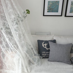 White Rose Embroidery Lace Curtain Fabric: Sheer Wedding Decor - Etsy