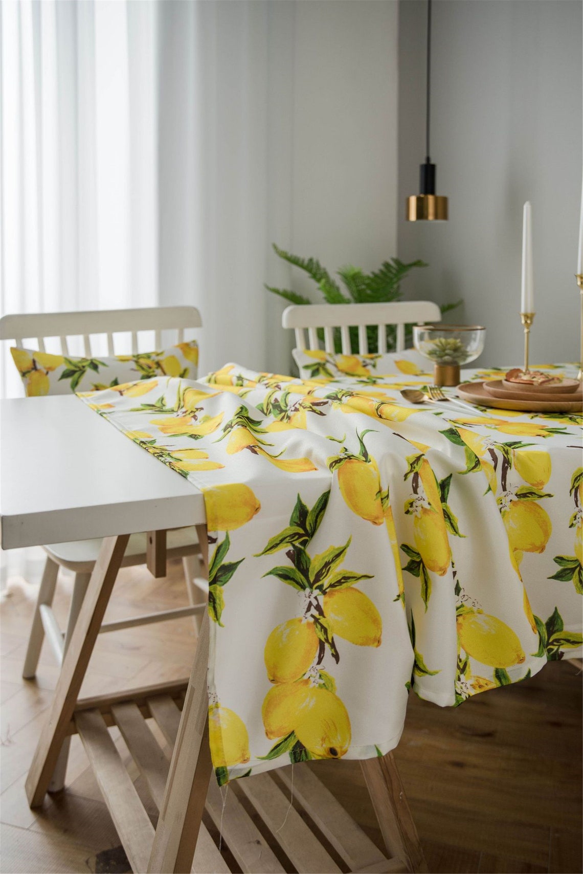 Yellow Lemon Printing Linen Tablecloth FabricFruit Table | Etsy