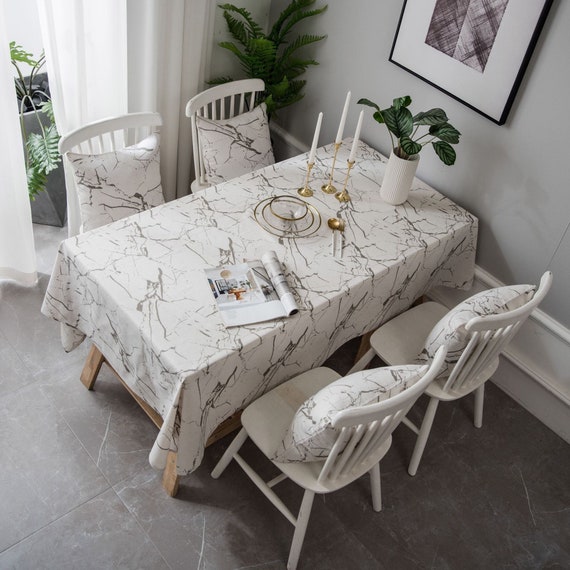 White Marble Pattern Printing Linen Tableclothblack Marble - Etsy
