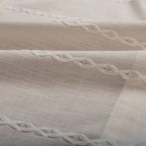 2 Panels Linen Cafe Curtains| White Cross Jacquard Vertical Stripes ...