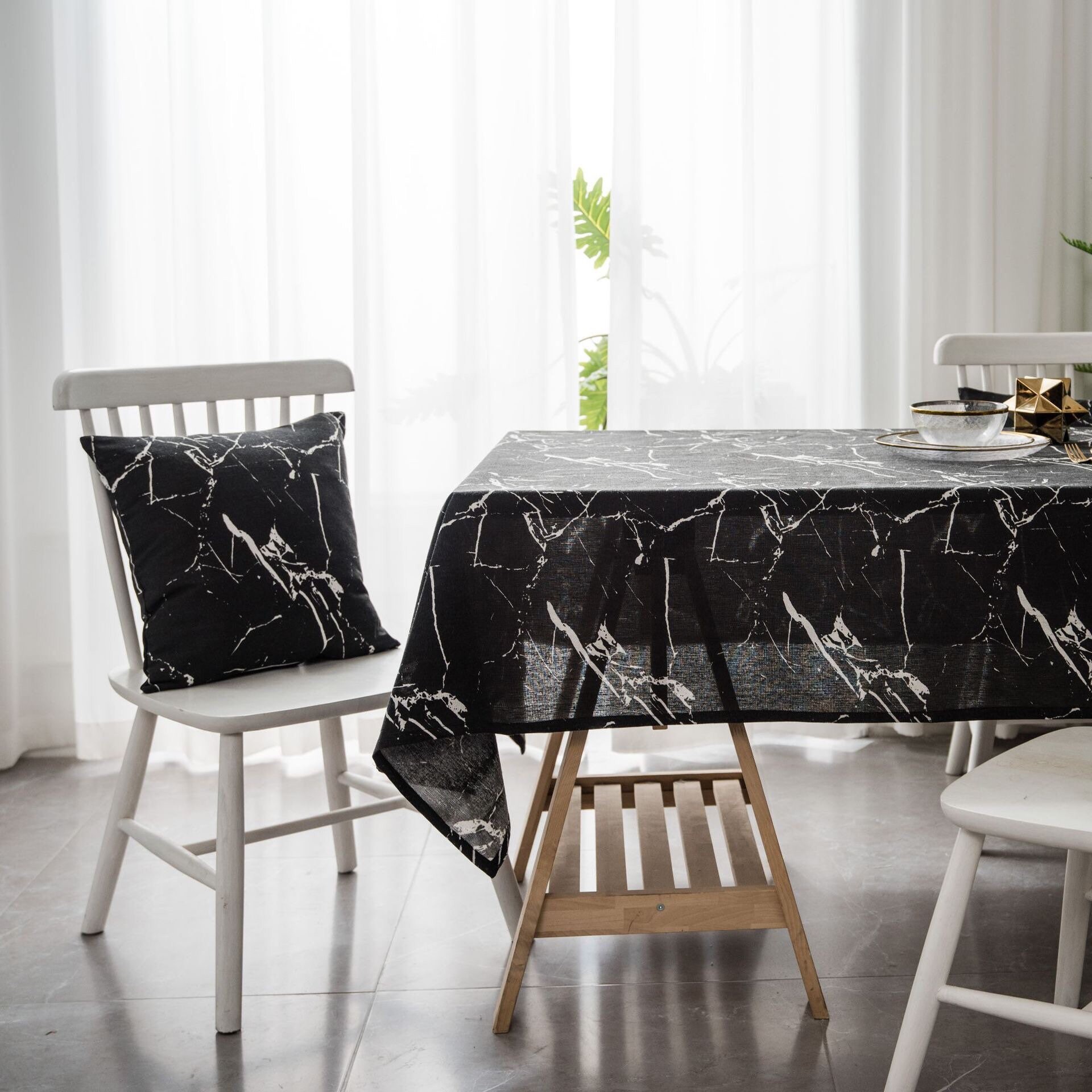 White Marble Pattern Printing Linen Tableclothblack Marble - Etsy
