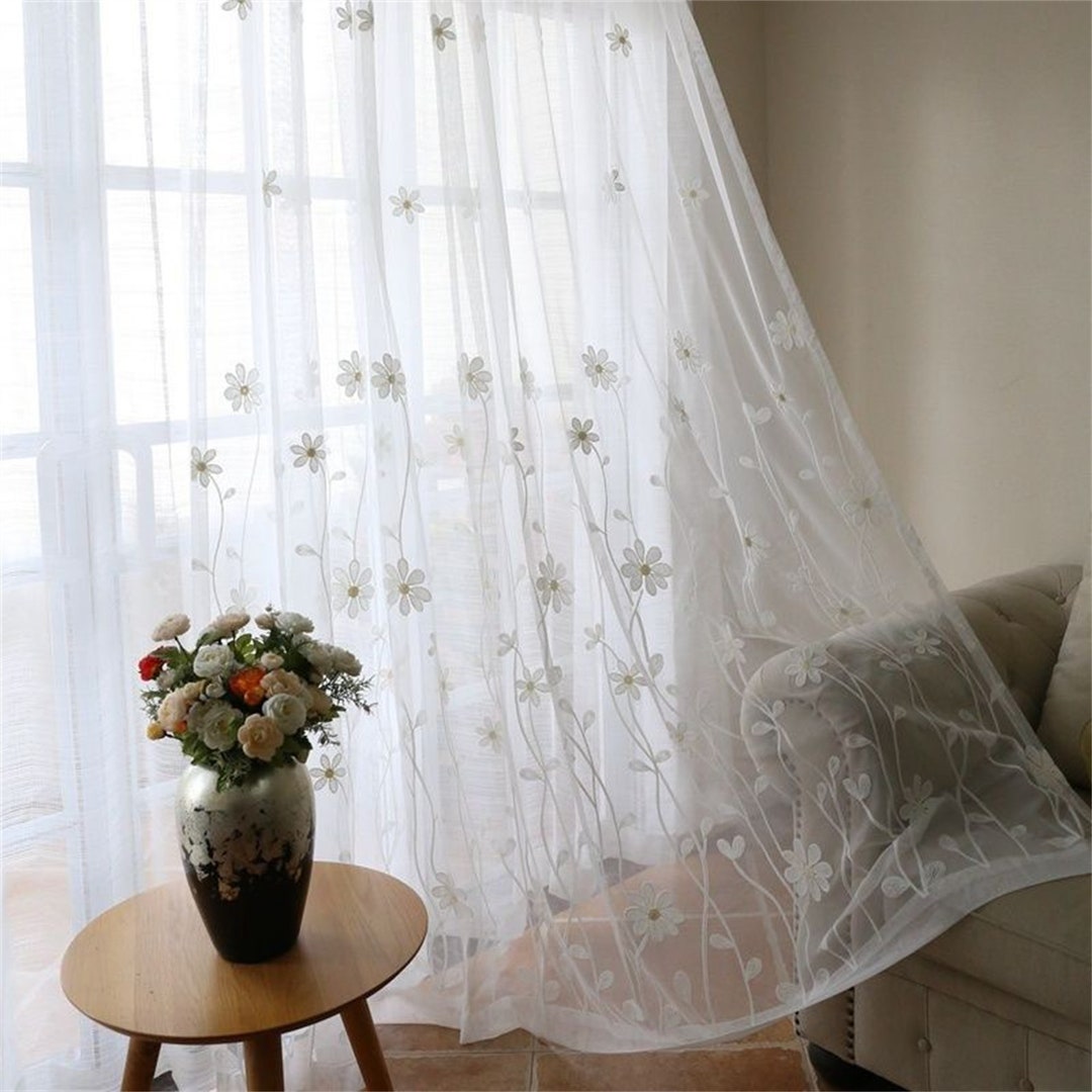 Embroidered Floral Lace Sheer Curtains: White Cotton Vintage Style - Etsy