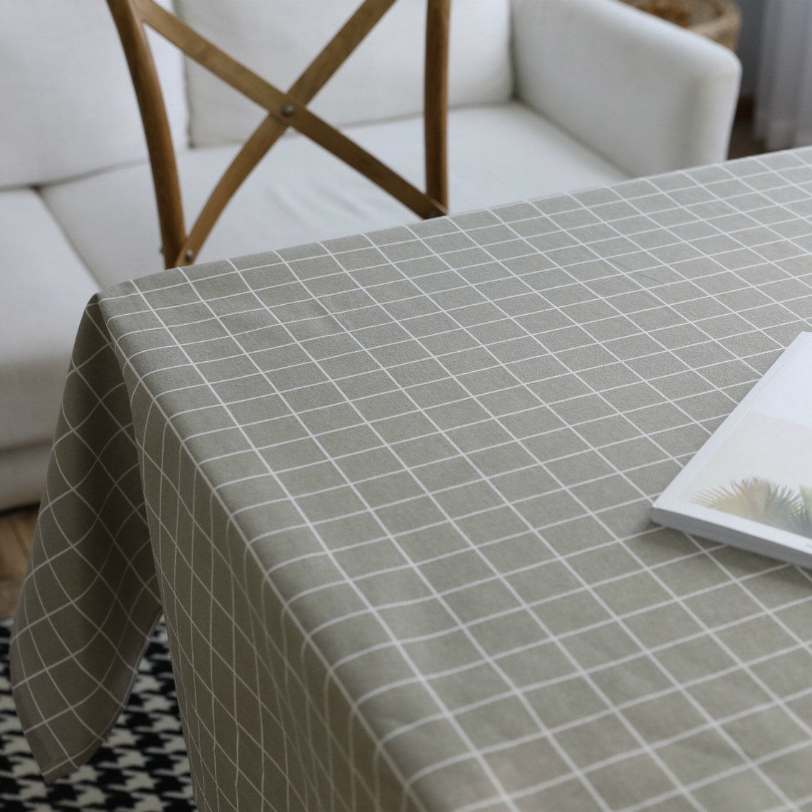 White Grey Black Grid Linen Tablecloth Grid Table Cloth - Etsy