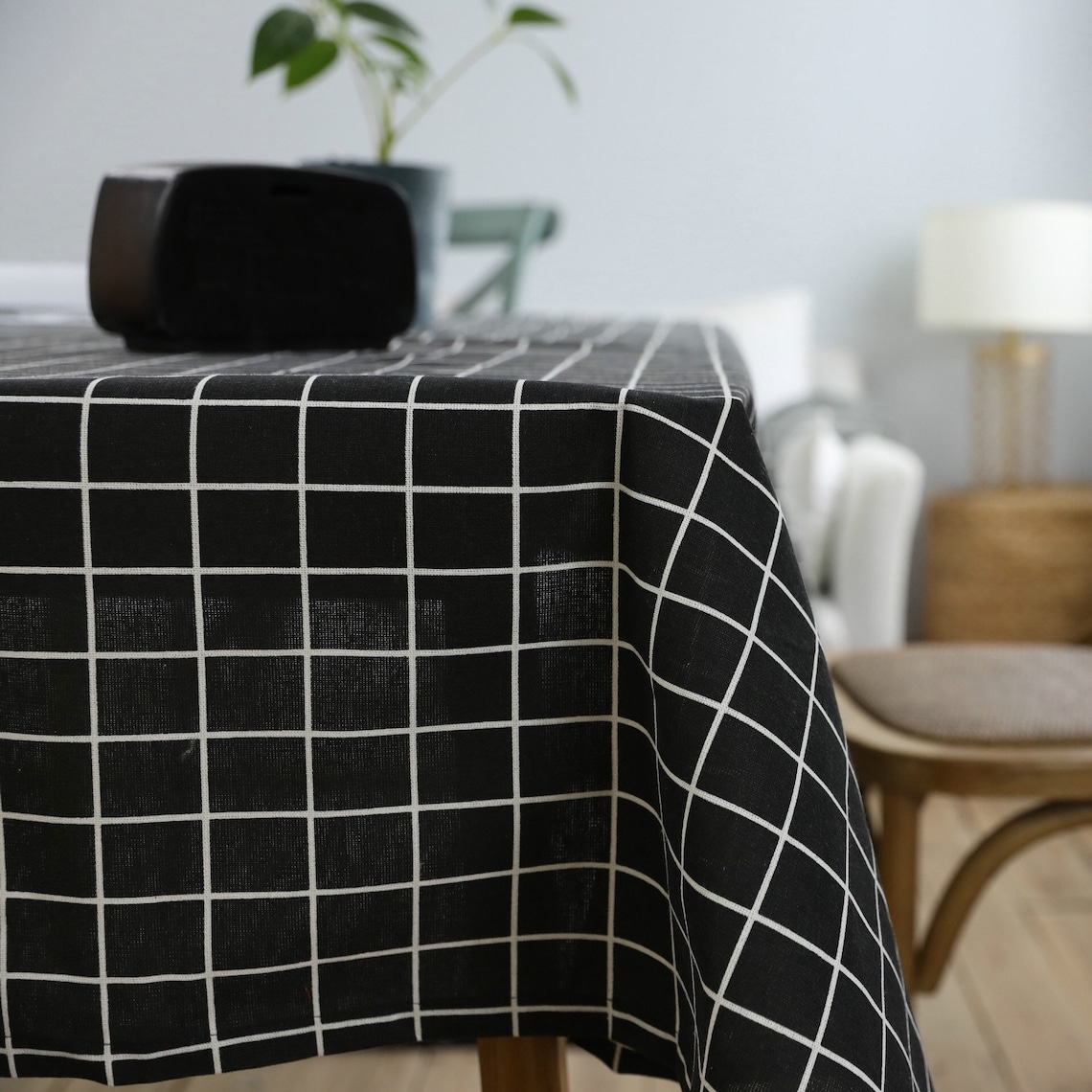 White Grey Black Grid Linen Tablecloth Grid Table Cloth - Etsy