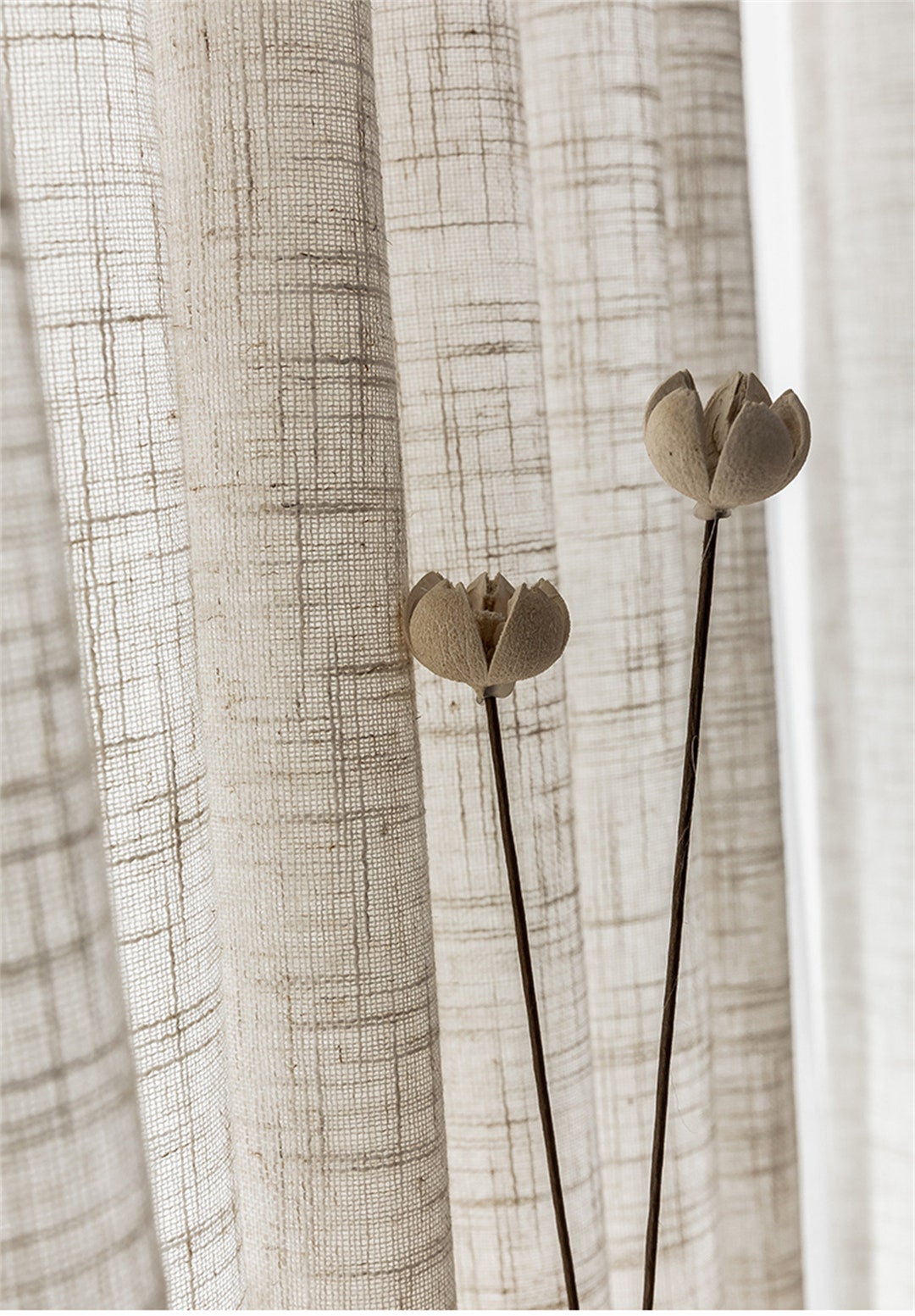 Custom Bohemian Organic Natural Beige Linen Slubby Yarn Woven Sheer ...