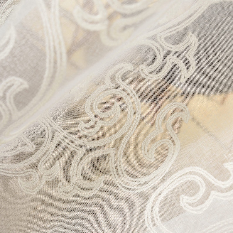 Custom White Lace Linen Embroidery Curtain Panelsbedroom - Etsy