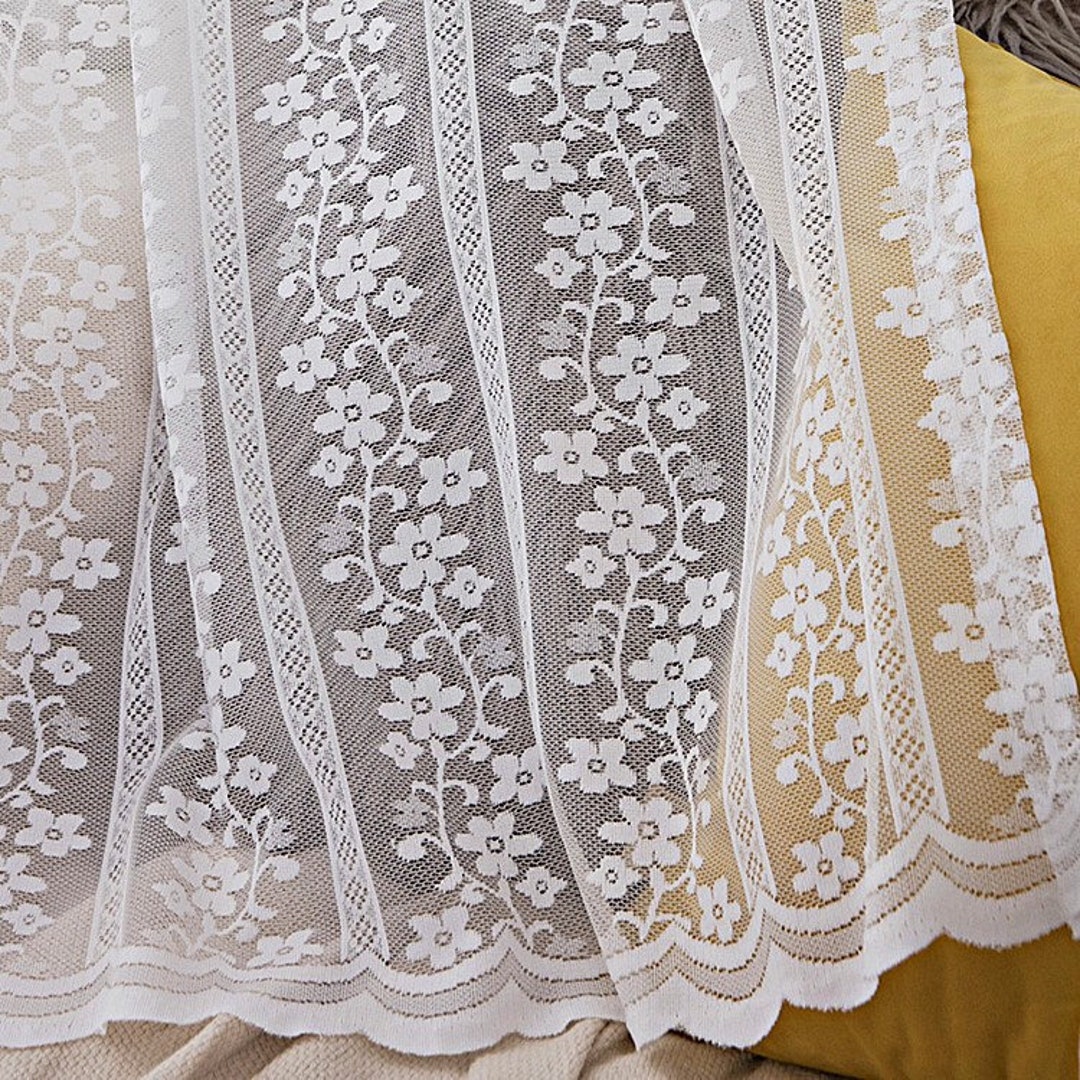Custom White Small Floral Stripes Design Jacquard on White Lace Sheer ...